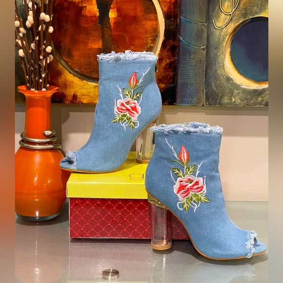 Glaze | Shoes | Nwt Glaze Open Toe Denim Boots | Poshmark
